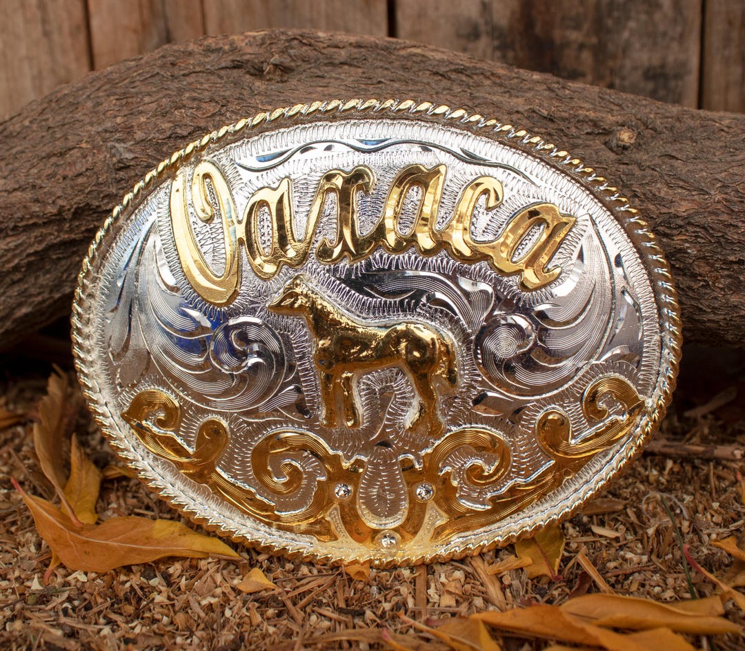 OAXACA Mexico MARIACHI HORSE Engraved Cowboy Western Alpaca Belt Buckle ...