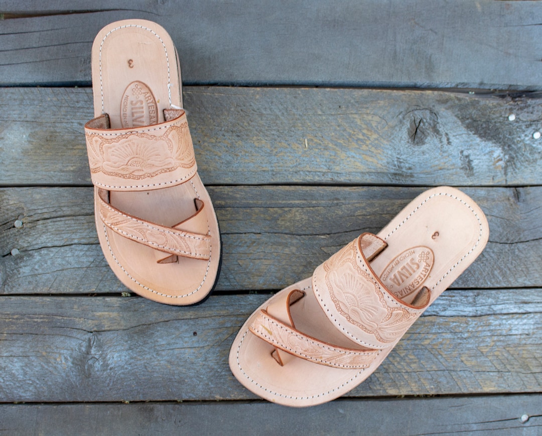 WOMENS LEATHER HUARACHE Traditional Floral Stamped Mexican Sandals - Etsy