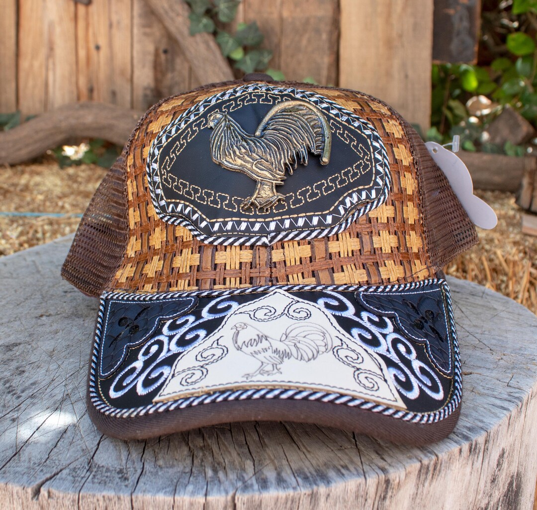 ROOSTER Gallo Metal Plaque Western EMBROIDERED HAT Adjustable Trucker ...