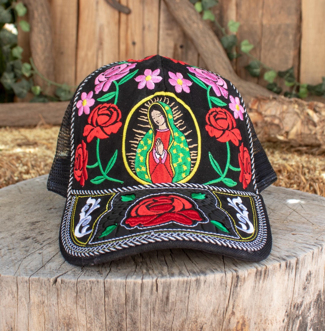 WOMENS Mens Unisex VIRGEN De GUADALUPE Virgin Mary Red Rose Embroidered ...