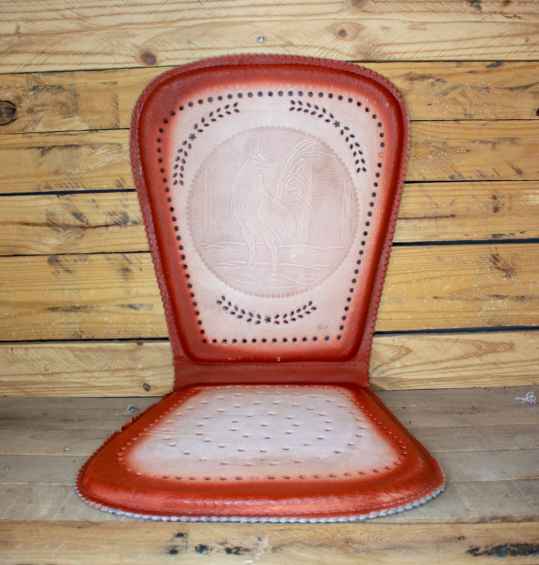 PIGSKIN LEATHER CUSHIONED Universal Car Seat With Rooster Gallo Stamped ...
