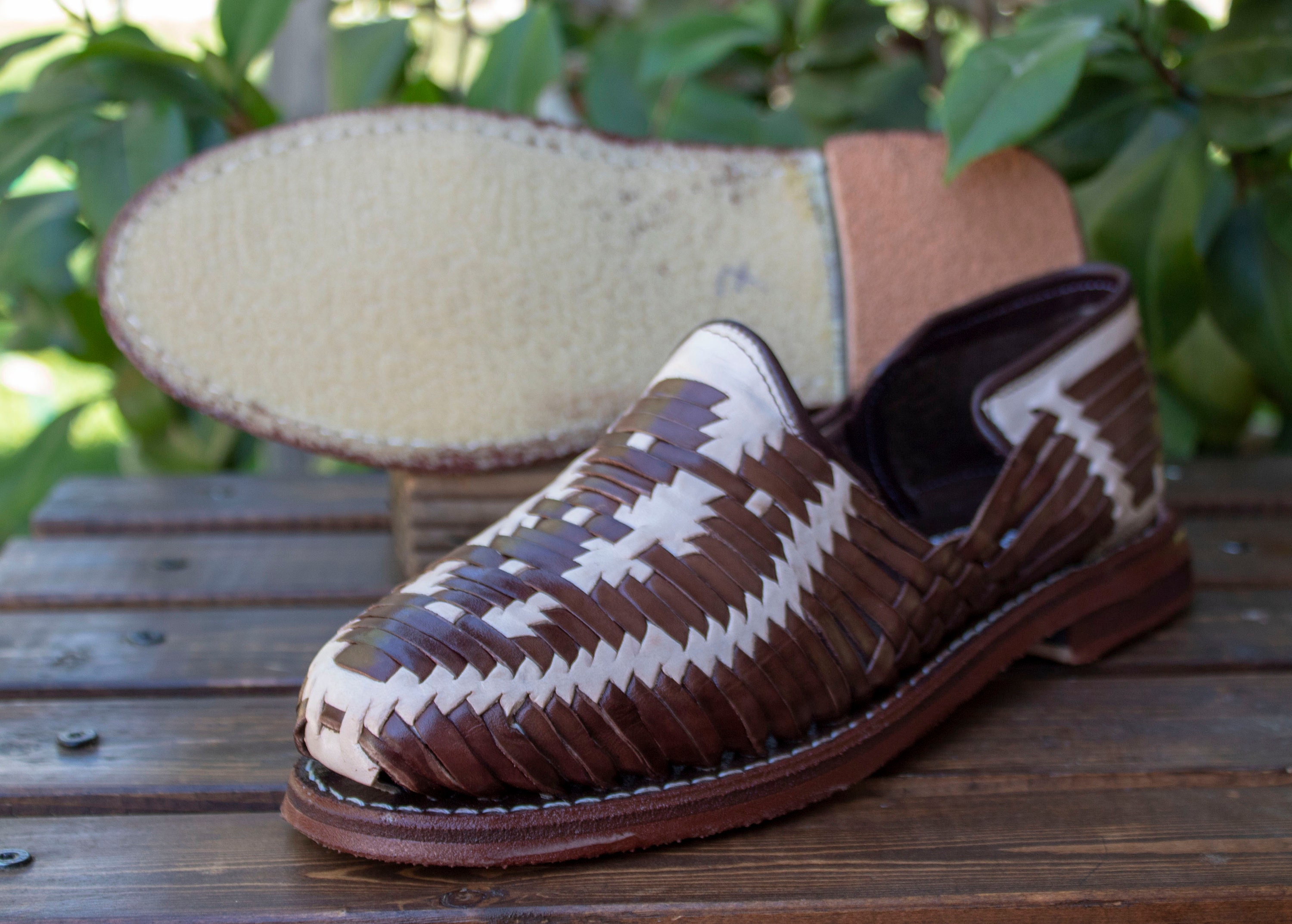 MENS LEATHER SHOE 2 Tone Brown Mexican Huarache Slip on Sandals - Etsy