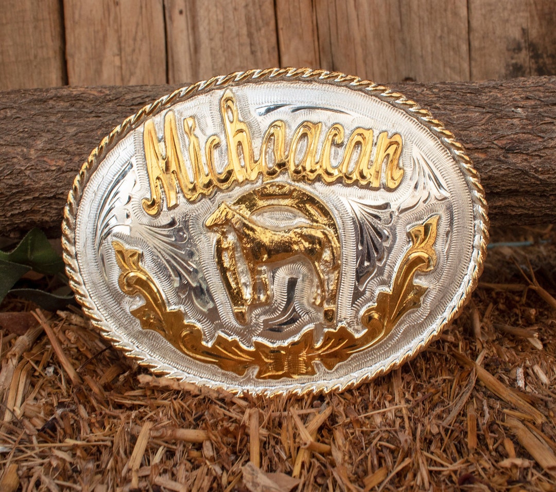 MICHOACAN Mexico HORSESHOE HORSE Engraved Cowboy Western Jaripeo Alpaca Belt Buckle - Etsy