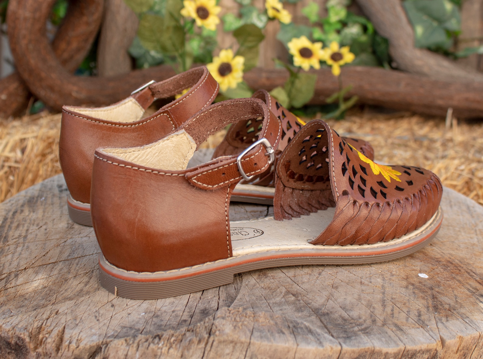 WOMENS MEXICAN SANDALS Leather Sunflower Embroidered Shoe Huarache - Etsy