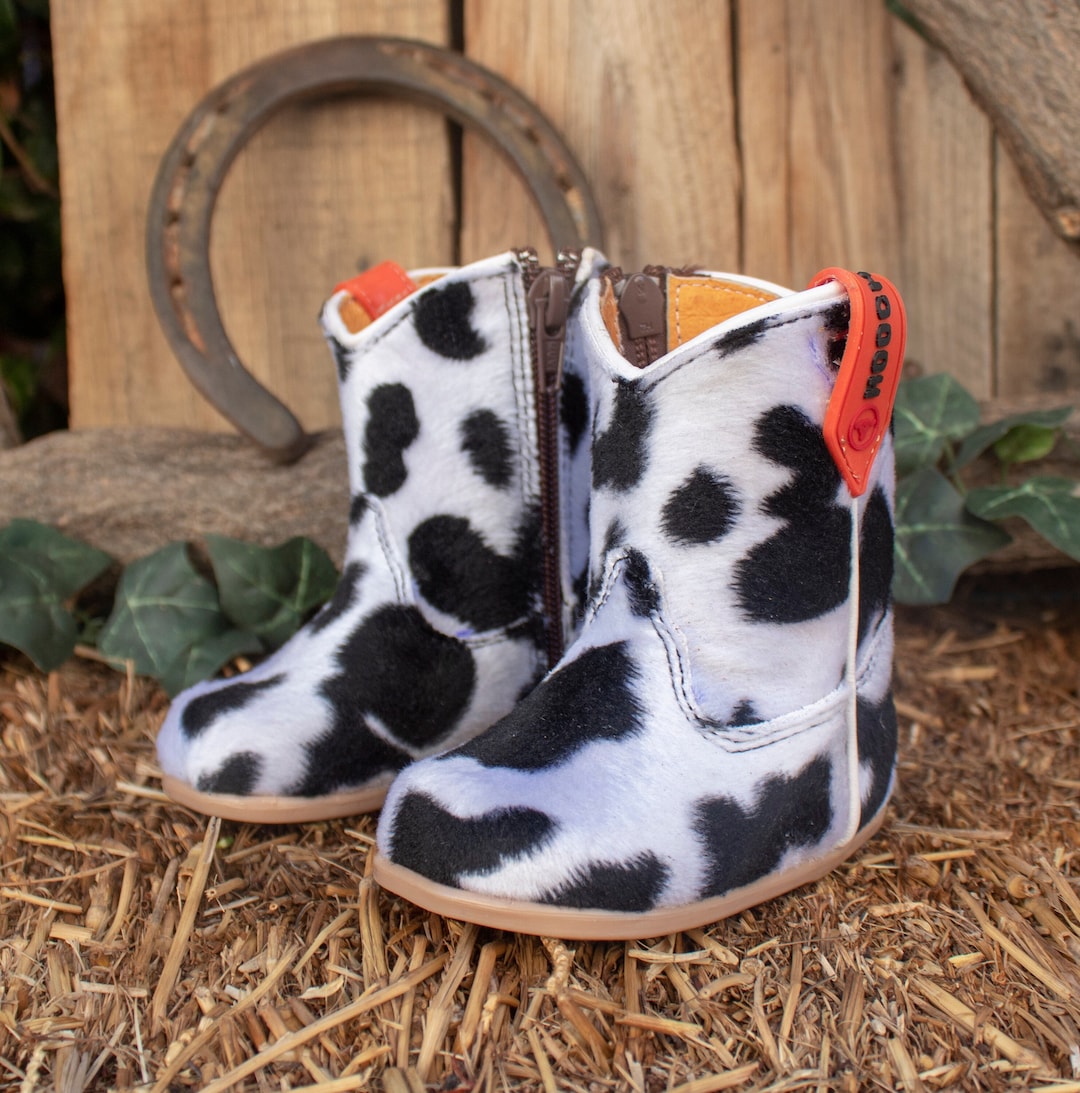 Girls BABY Leather COW PRINT Round Toe Leather Cowboy Cowgirl Boots - Etsy