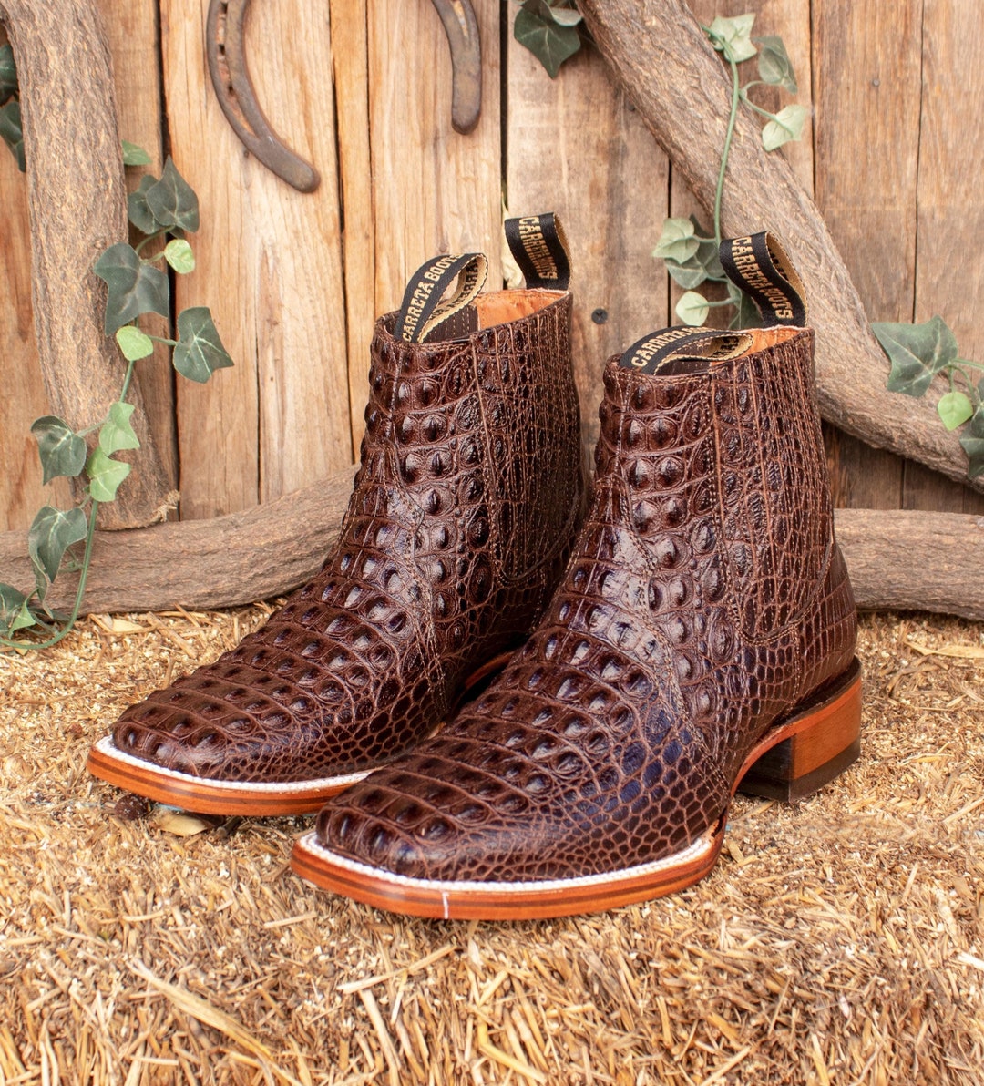 MENS LEATHER COWBOY Alligator Belly Crocodile Faux Square Toe Half ...