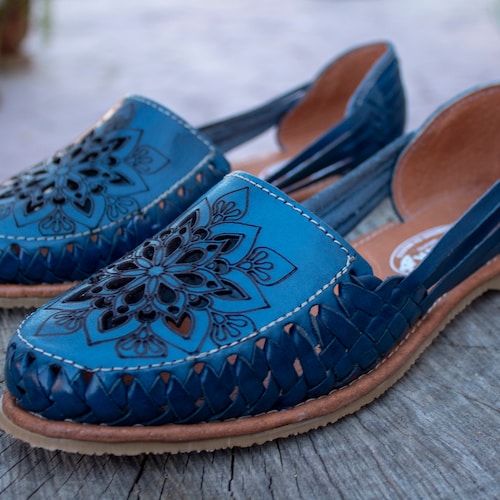 WOMENS MEXICAN SANDALS Leather Flower Embroidered Shoe - Etsy