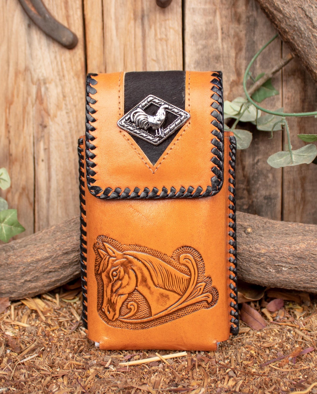 LEATHER HORSE Caballo STAMPED Western Cowboy Rodeo Cell Phone Case ...