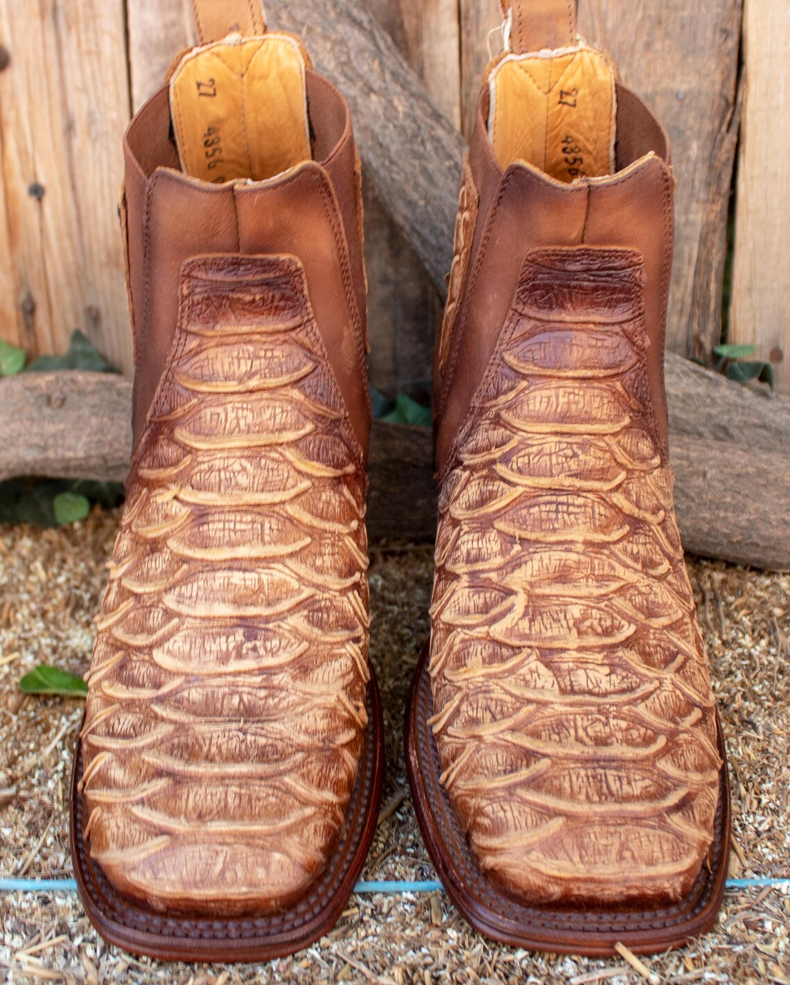 MENS LEATHER COWBOY Snake Skin Faux Square Toe Half Boots Botines - Etsy