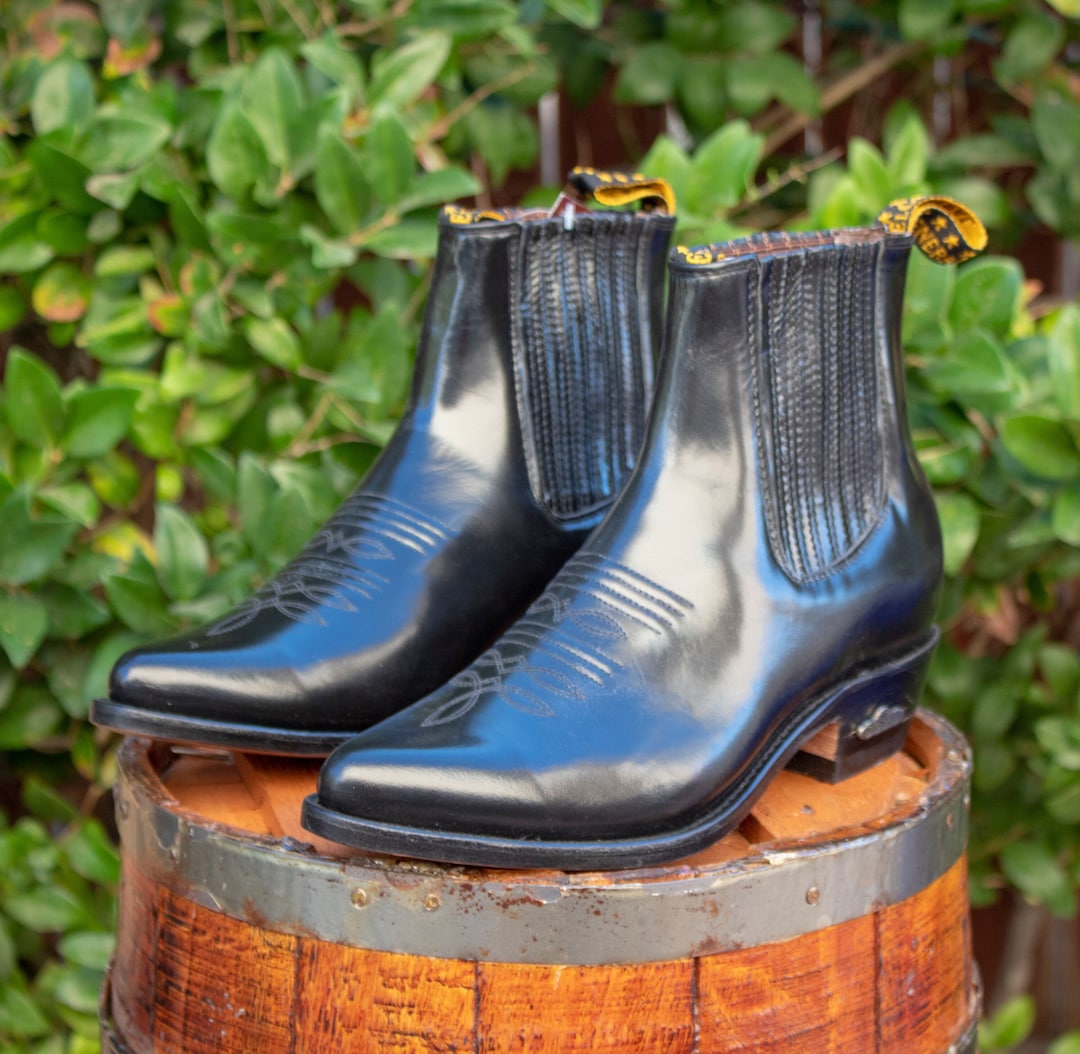 MENS LEATHER COWBOY Pointed Toe Half Ankle Boots Botines - Etsy