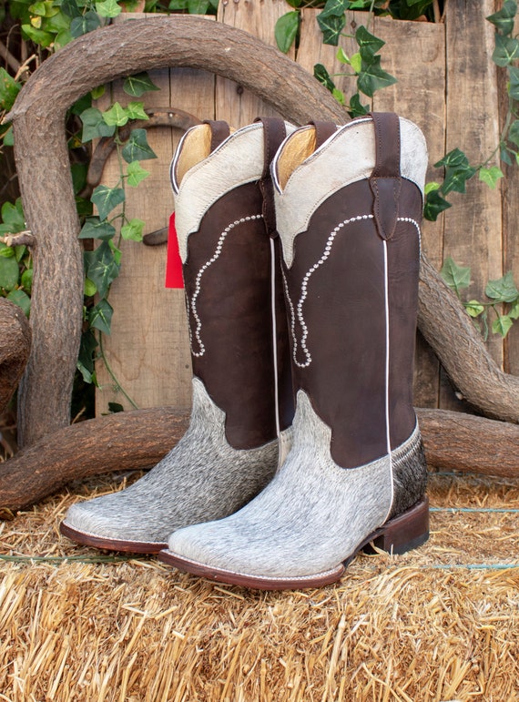 WOMENS COWGIRL Cowboy COWHAIR Leather Square Toe Western Boots | Etsy