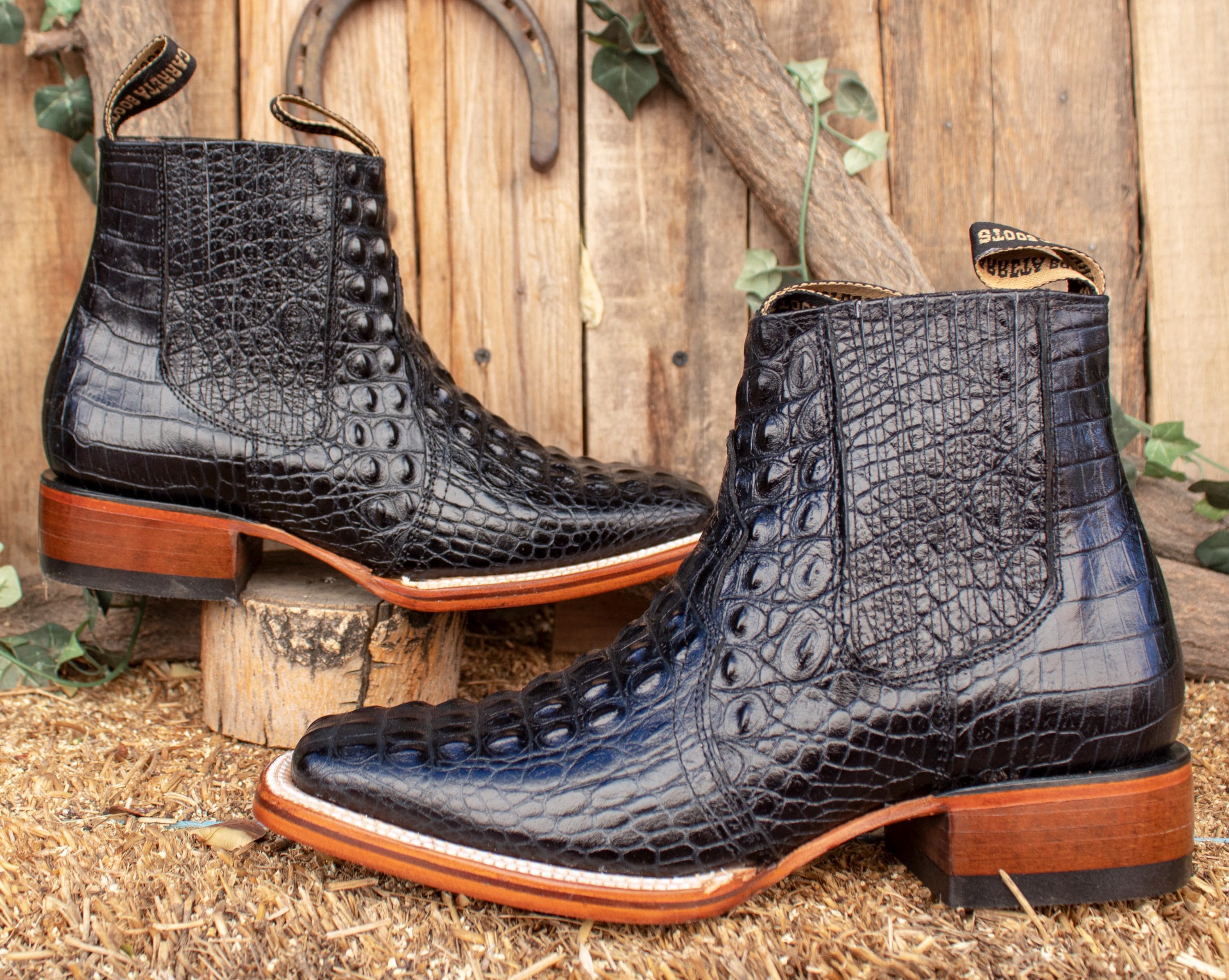 MENS LEATHER COWBOY Alligator Belly Crocodile Faux Square Toe Half ...