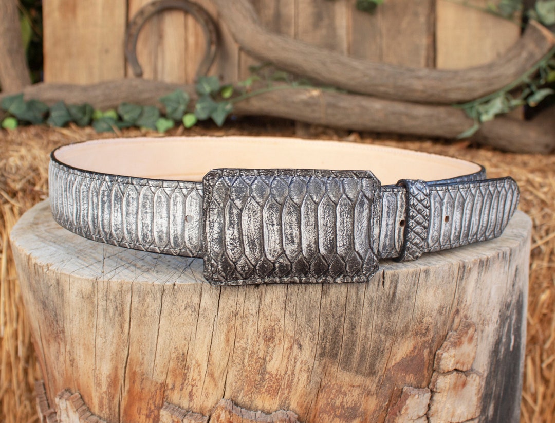 Mens SNAKE Python Faux Print LEATHER WESTERN Buckle Cowboy Belt Vibora ...