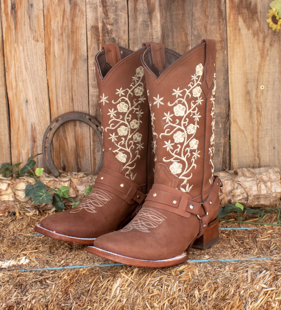 WOMENS COWGIRL Cowboy Square Toe Leather Rose Embroidered BOOTS - Etsy