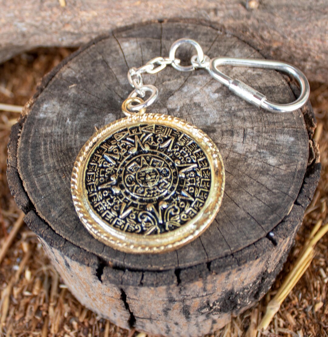 DOUBLE SIDED Virgin Mary Aztec Calendar Llavero Handmade Alpaca ...
