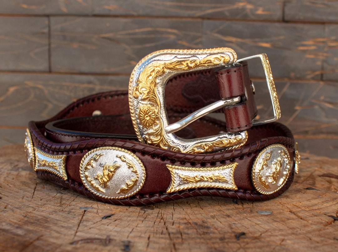 Mens LEATHER CONCHO WESTERN Cowboy Rodeo Belt - Etsy
