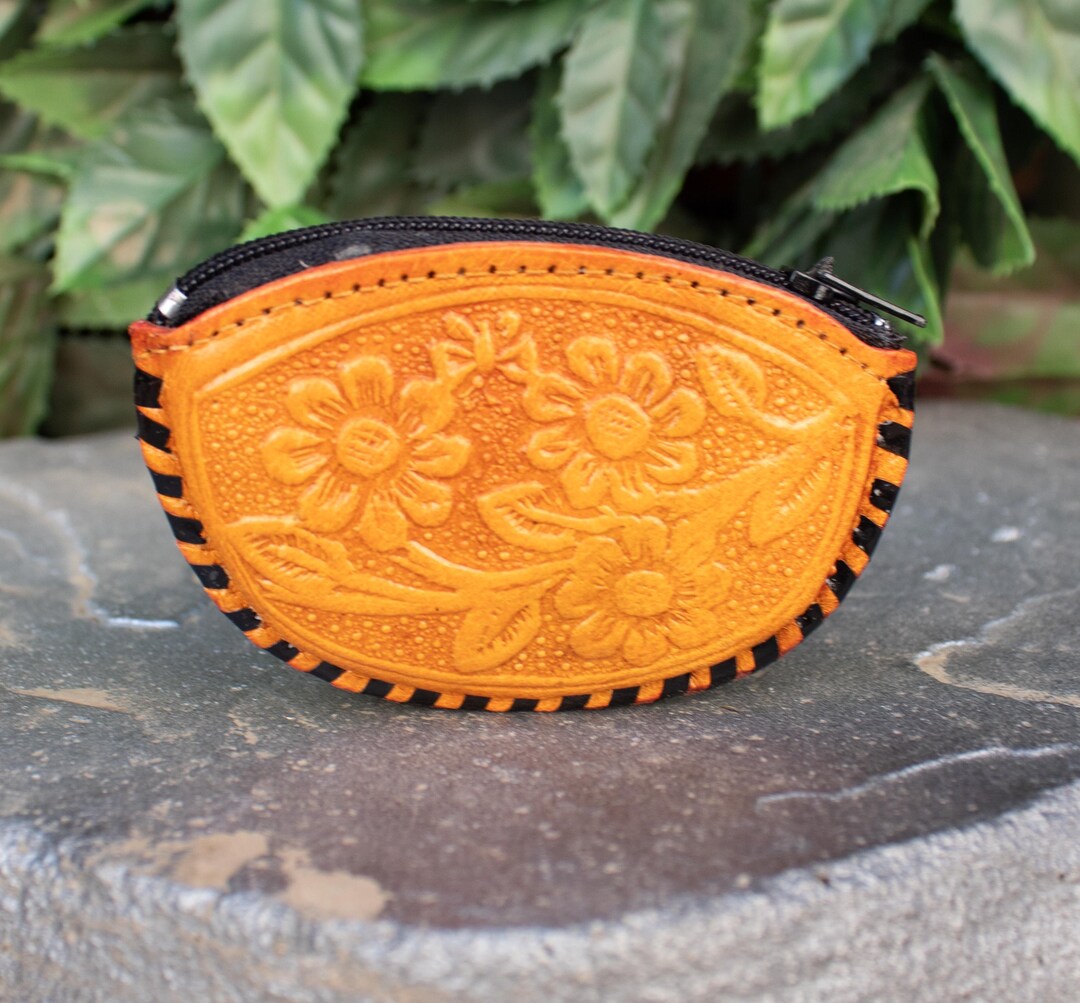 WOMENS LEATHER Rose Stamped Slim Handcrafted Coin Purse - Etsy