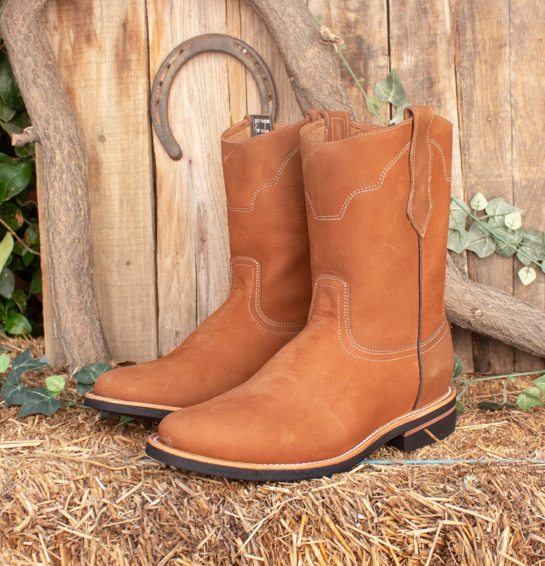 Mens Nubuck ROPER LEATHER Roper Pull on Tan WORK Boots - Etsy