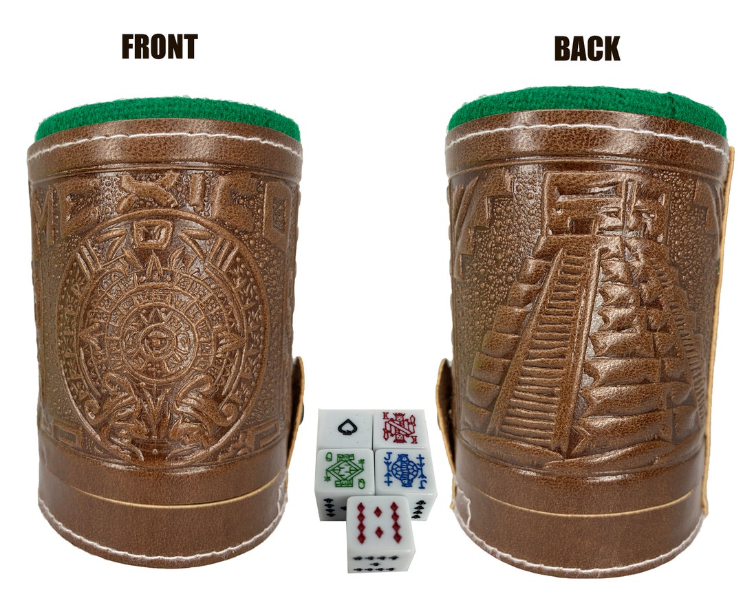 Traditional Mexican POKER DICE CUP Game Leather Engraved Aztec Print ...