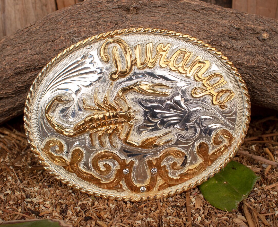 DURANGO Mexico SCORPION Alacran Engraved Cowboy Western Jaripeo Alpaca ...