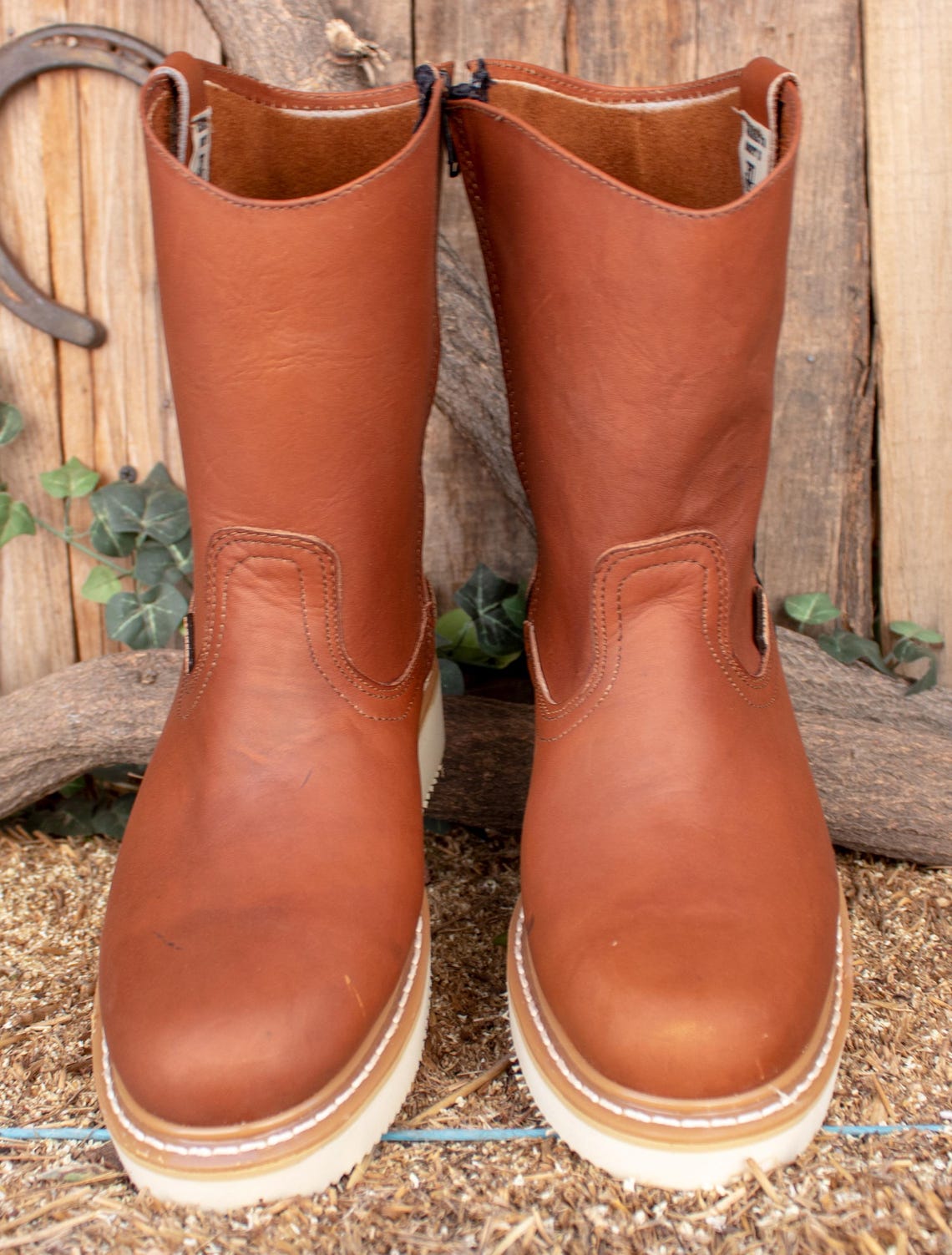 Mens Roper Authentic LEATHER Round Toe WORK Construction Boots With ...