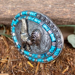 ROOSTER Gallo Metal ENGRAVED Cowboy Western TURQUOISE Mariachi Belt ...