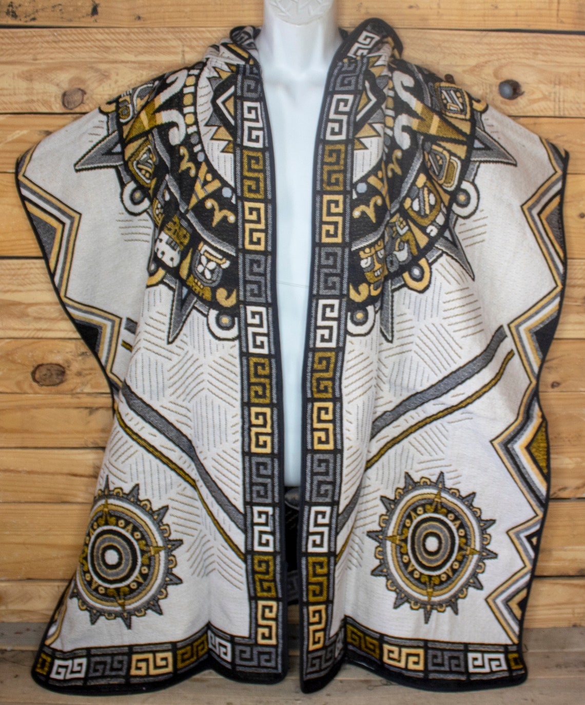 Mexican Azteca Popocatepetl 2 Sided PONCHO REBOZO With HOODIE Gaban ...