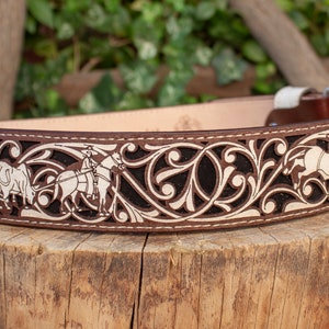 MENS WESTERN LEATHER Charro Stamped 2 Inch Width Suerte Charra Belt ...