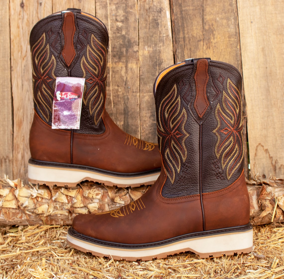 MENS Authentic LEATHER Western Cowboy Square Toe WORK Boots - Etsy