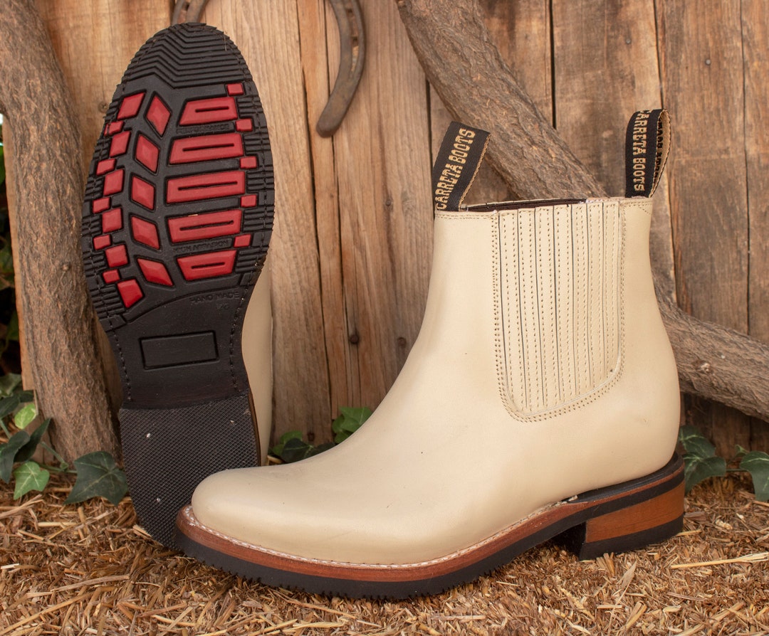 MENS LEATHER COWBOY Round Toe Ankle Half Boots With Hard Rubber Sole ...
