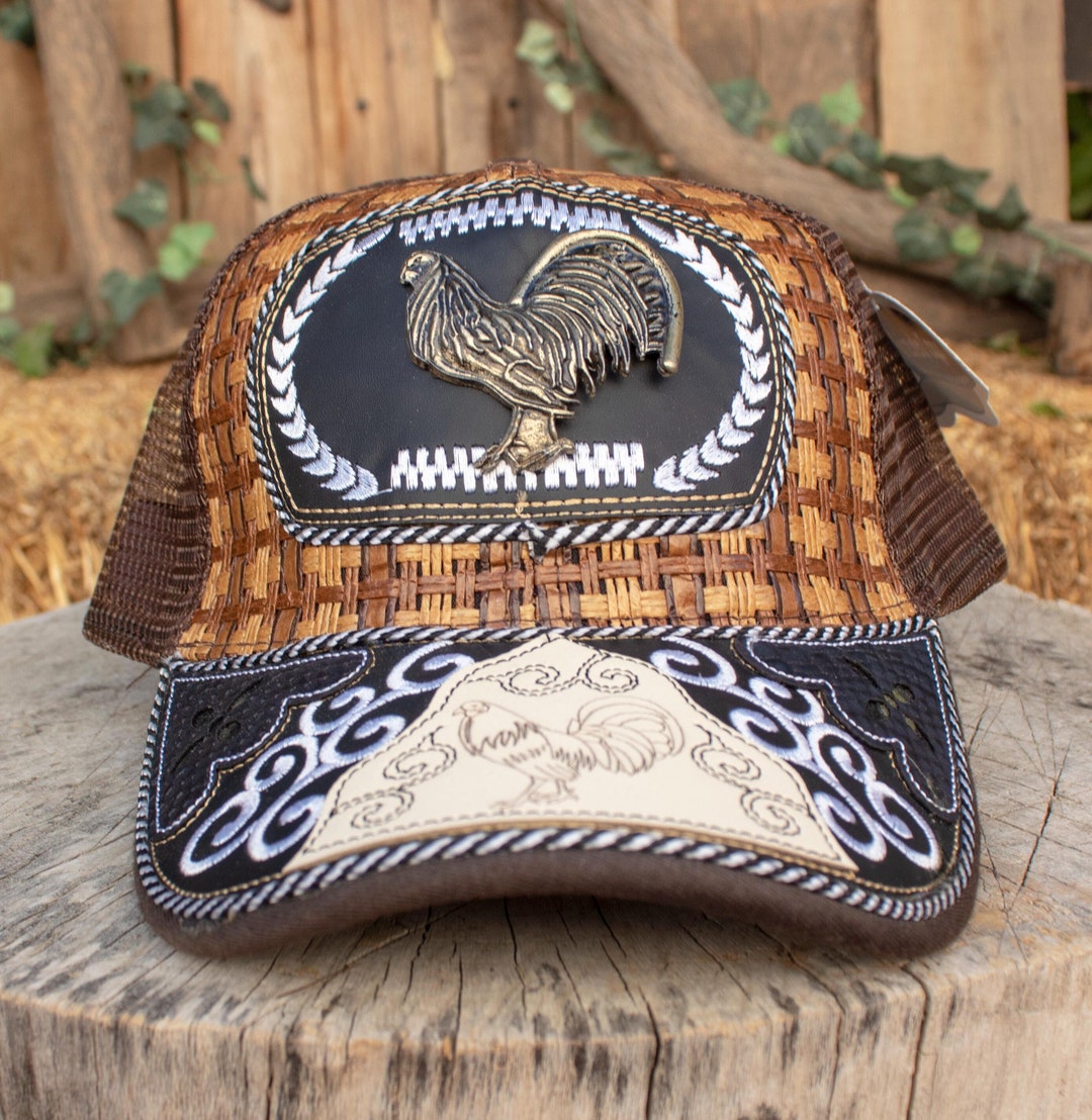 ROOSTER Gallo Metal Plaque Western EMBROIDERED HAT Adjustable Trucker ...