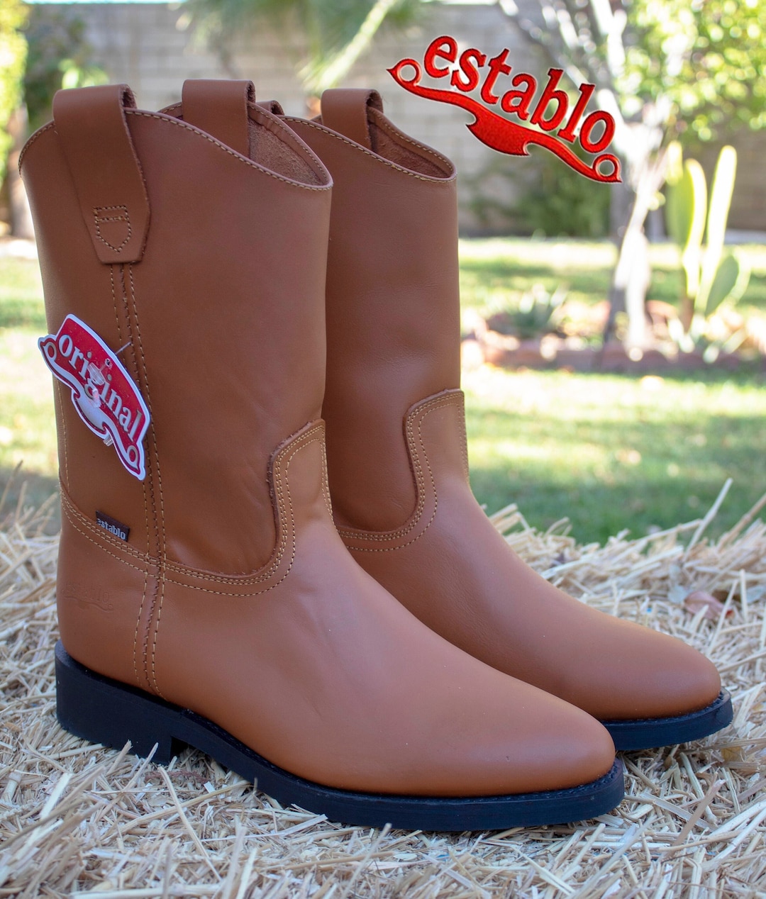 MENS Authentic LEATHER Roper Pull on Establo WORK Boots - Etsy