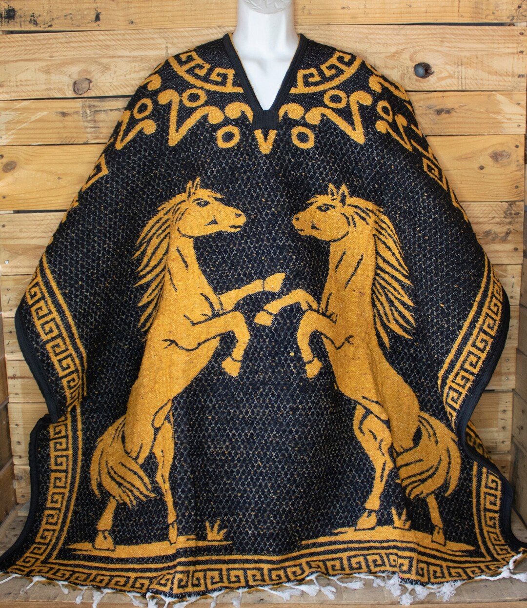 Western 2 Sided Cowboy Horse Caballo Mexican Reversible PONCHO REBOZO ...