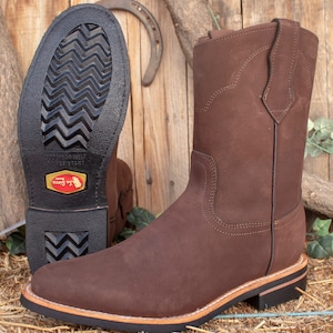 Mens Nubuck ROPER LEATHER Roper Pull on Brown WORK Boots - Etsy