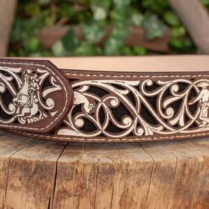 MENS WESTERN LEATHER Charro Stamped 2 Inch Width Suerte Charra Belt ...