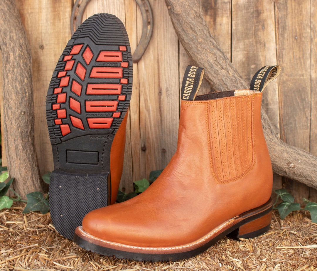 MENS LEATHER COWBOY Round Toe Ankle Half Boots With Hard Rubber Sole ...