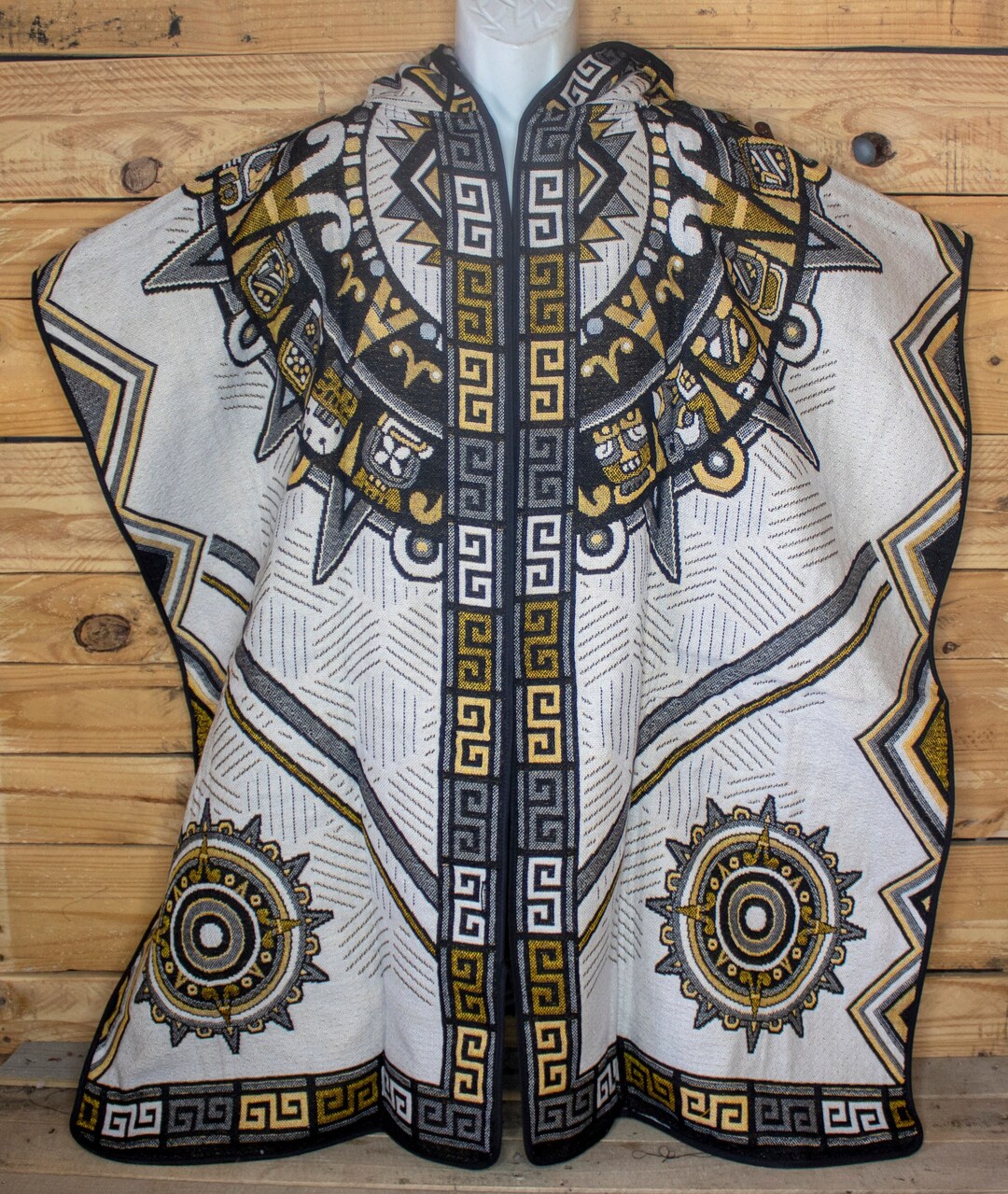 Mexican Azteca Popocatepetl 2 Sided PONCHO REBOZO With HOODIE Gaban ...