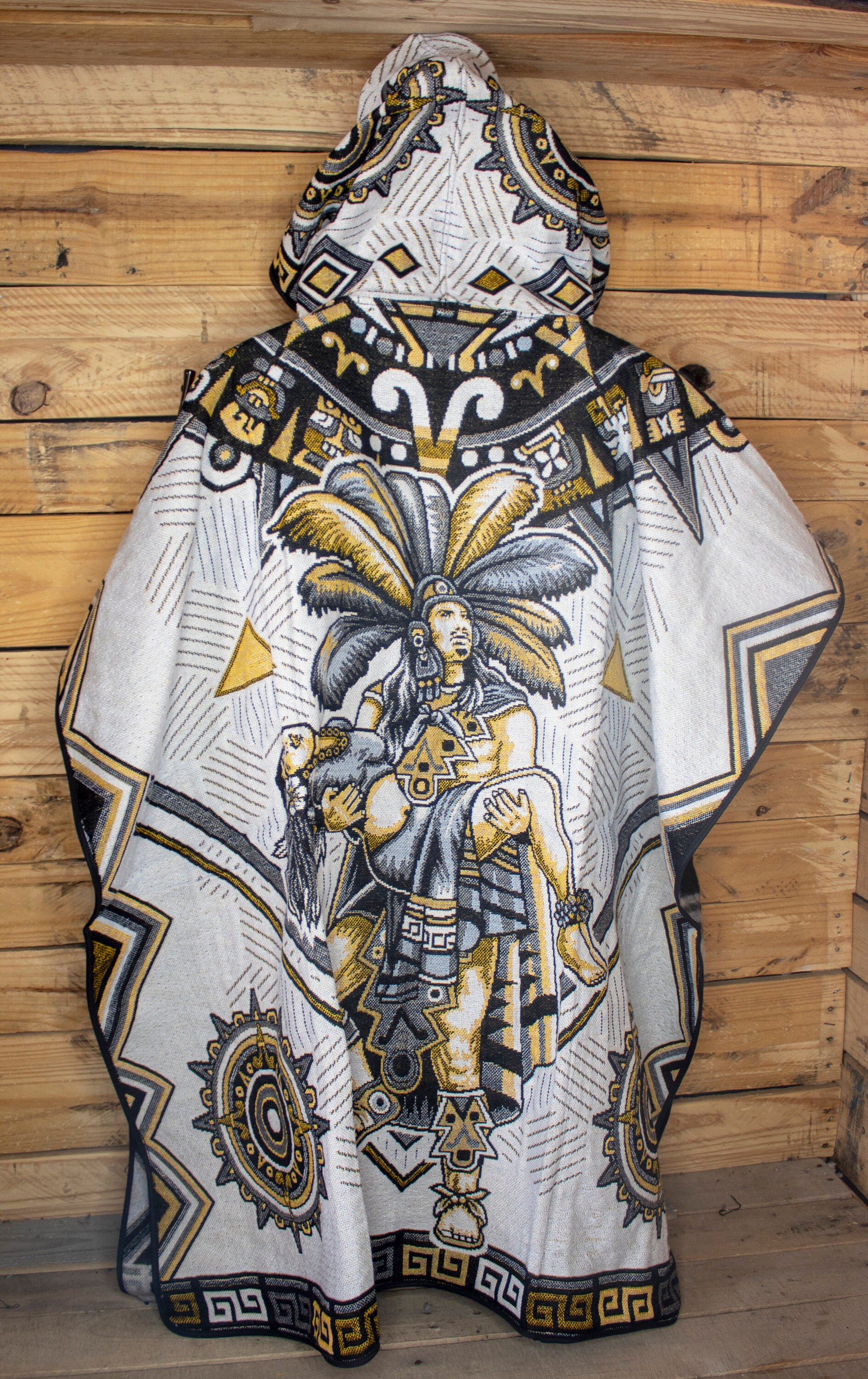 Mexican Azteca Popocatepetl 2 Sided PONCHO REBOZO With HOODIE Gaban ...
