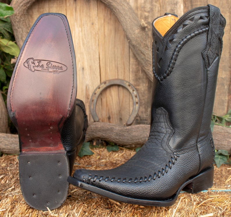 MENS Black BULL NECK Leather Snip Toe Cowboy Western Rodeo - Etsy