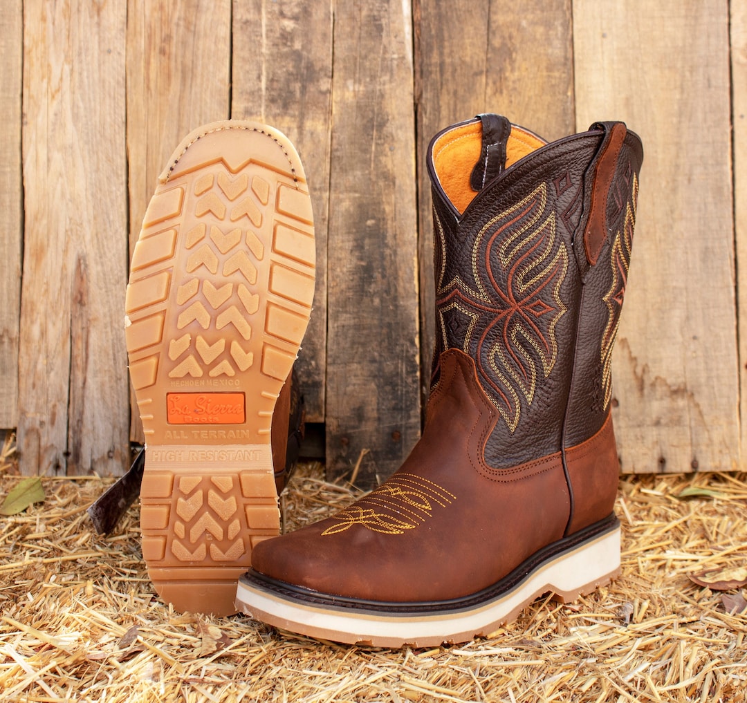 MENS Authentic LEATHER Western Cowboy Square Toe WORK Boots - Etsy