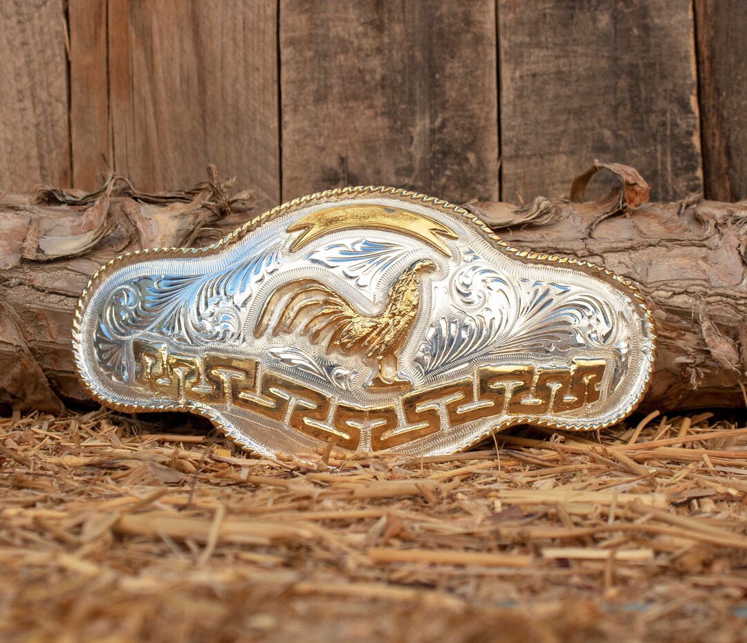 ROOSTER GALLO Mexican MARIACHI Cowboy Western Alpaca Silver Belt Buckle ...