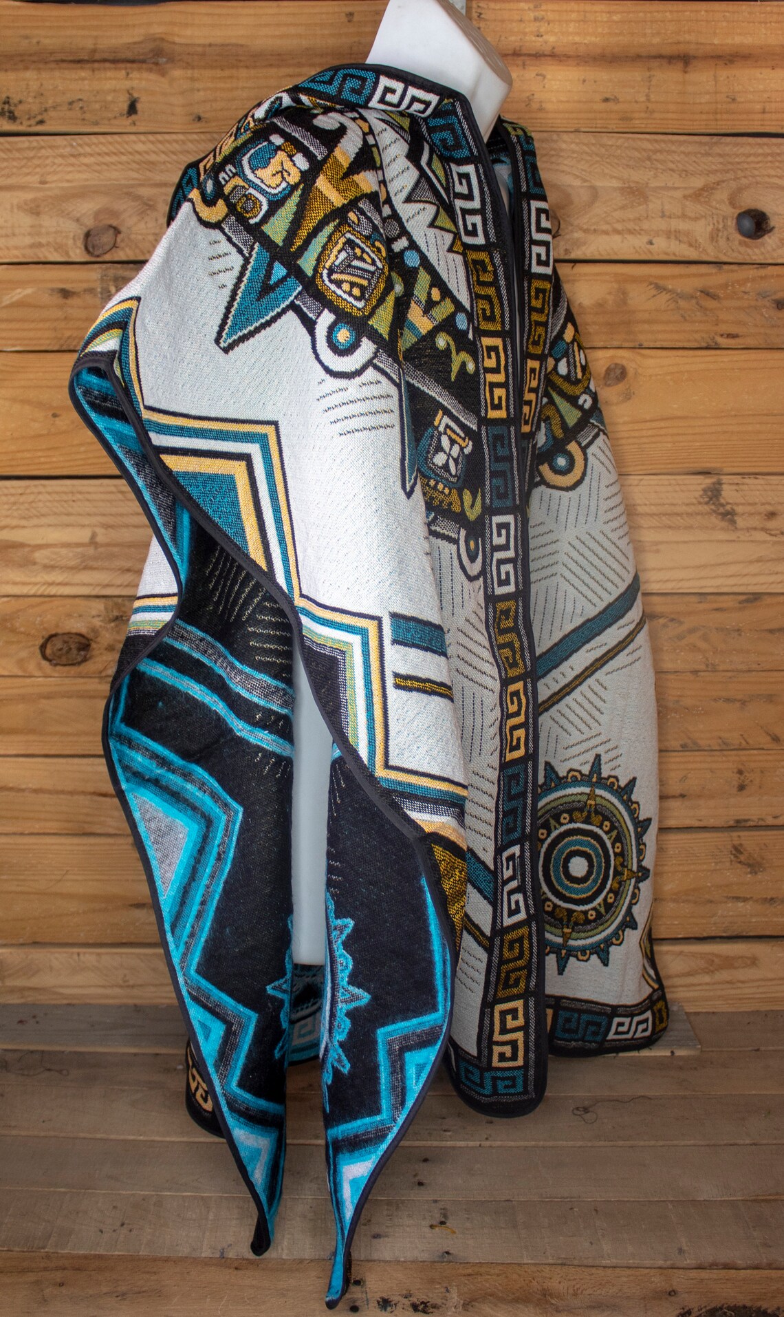 Mexican Azteca Popocatepetl 2 Sided PONCHO REBOZO With HOODIE Gaban ...