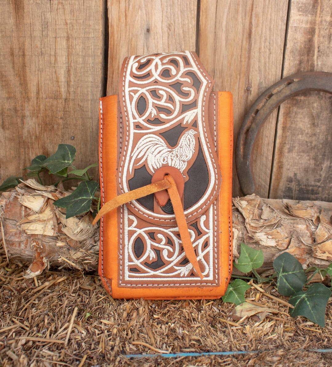 LEATHER ROOSTER Gallo EMBROIDERED Western Cowboy Rodeo Cell Phone Case ...