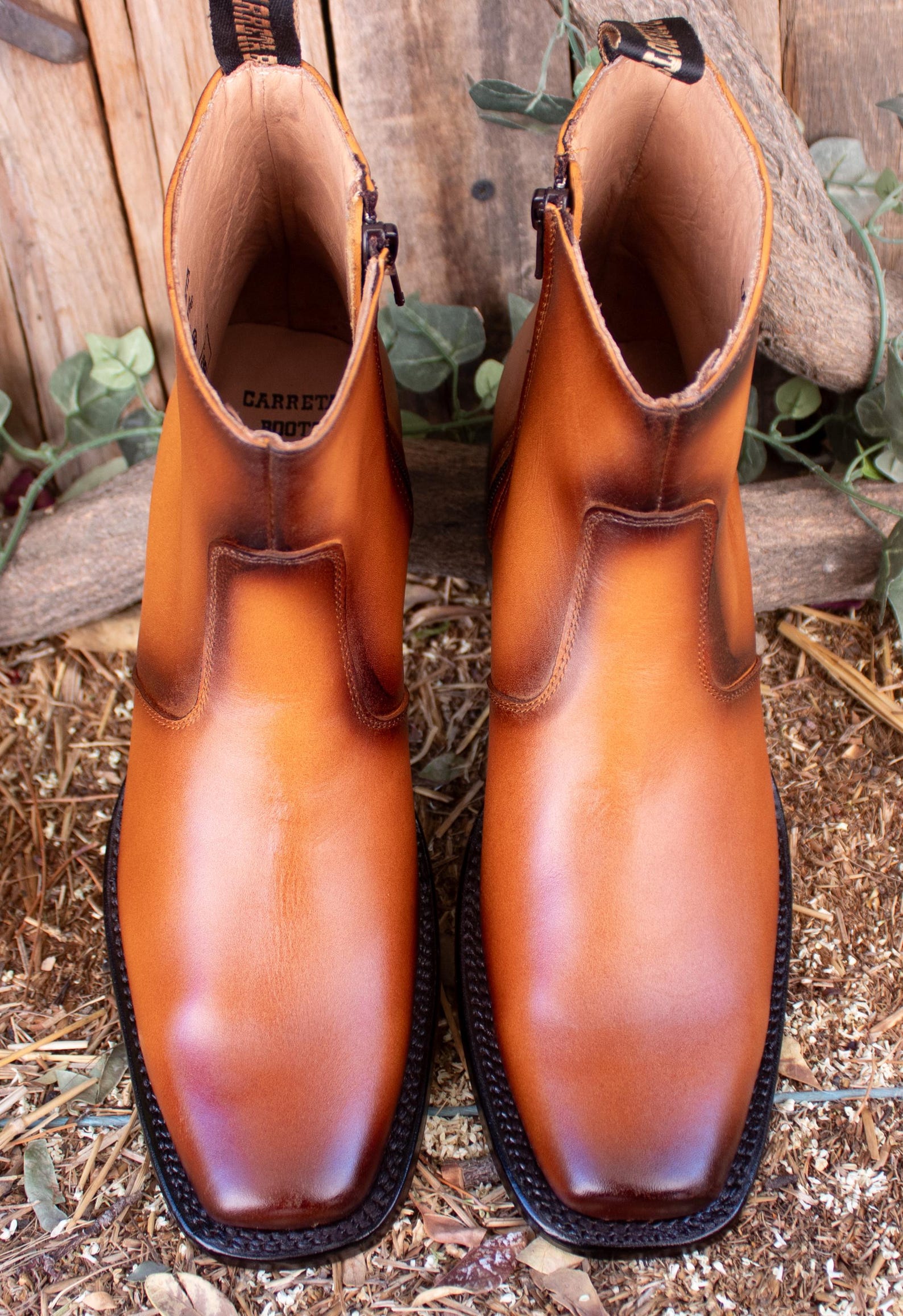 MENS LEATHER COWBOY Honey Brown Rodeo Square Toe Half Boots Botines De ...