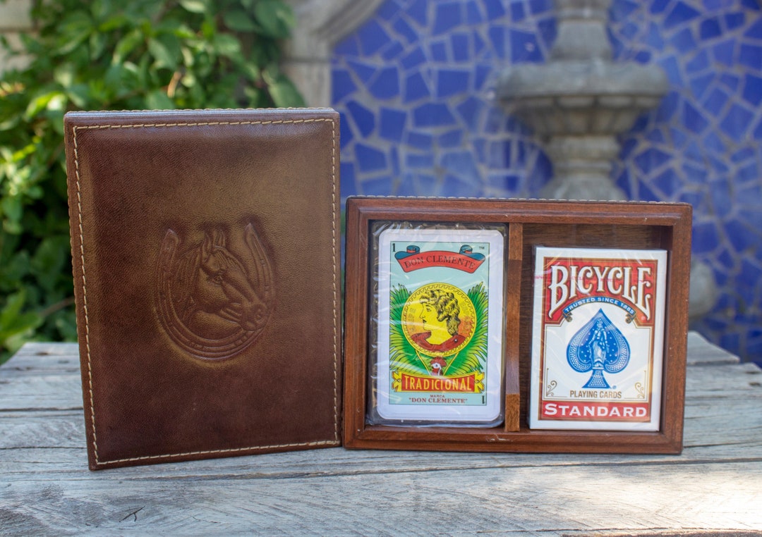 HORSE STAMPED LEATHER Mexican American Playing Cards Poker Set Box ...