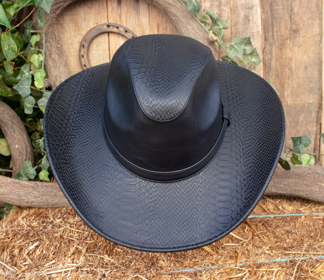 Black SNAKE PRINT FAUX Leather Western Cowboy Hat - Etsy