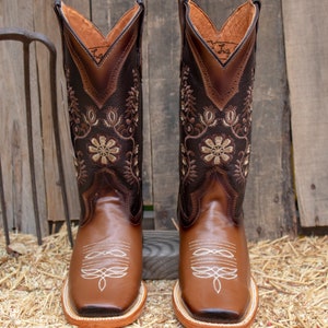 WOMENS COWGIRL Cowboy Rustic 2-tone Brown Square Toe Leather BOOTS - Etsy