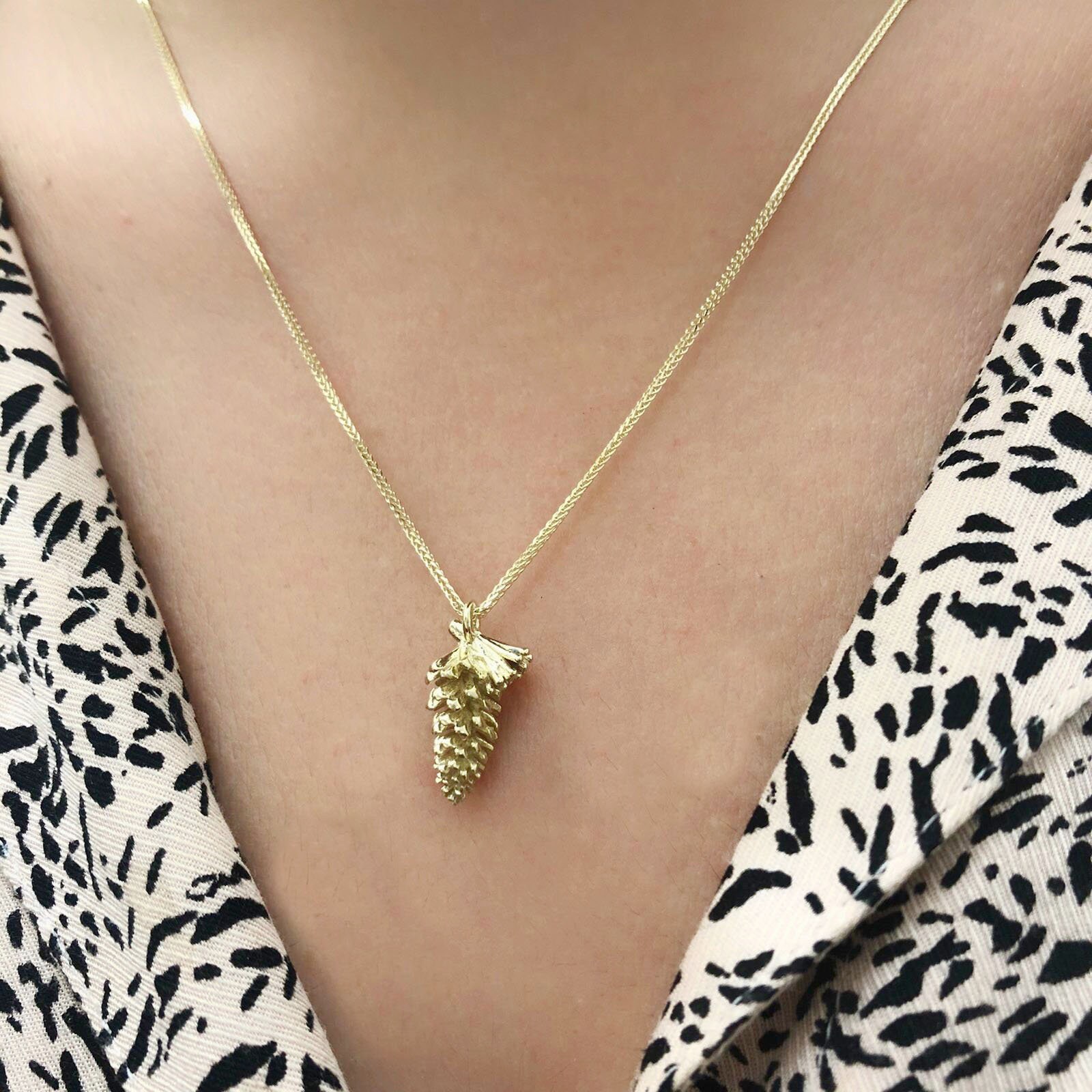 Gold Double Pinecone Necklace, 14k Gold Pinecone Necklace, Pinecone ...
