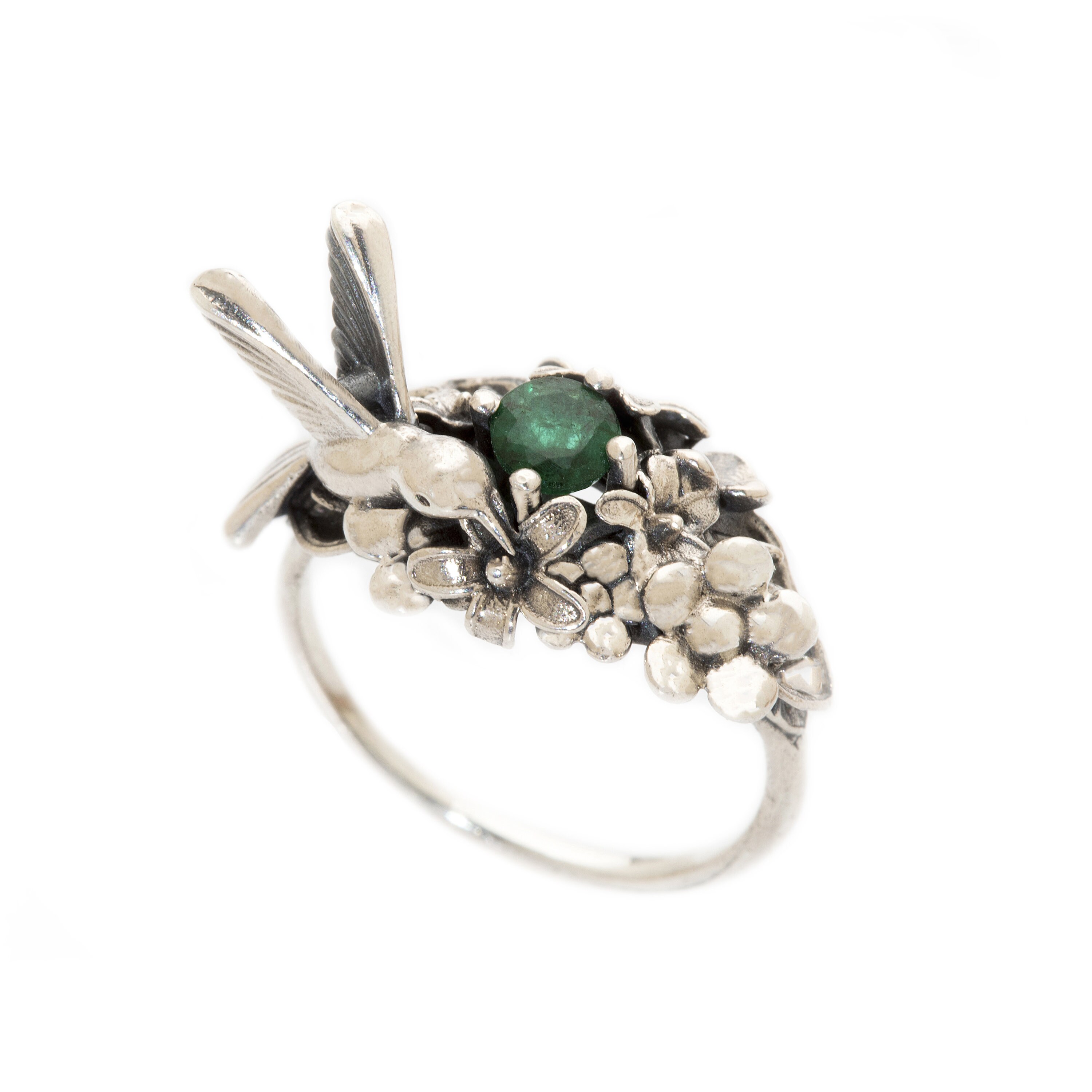 Emerald Hummingbird Ring Unique Statement Ring Silver Bird - Etsy