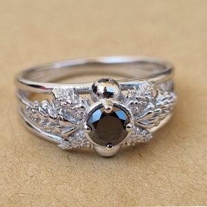 White Gold Pine Cone Ring, Black Diamond Ring, Hand Made Ring ...